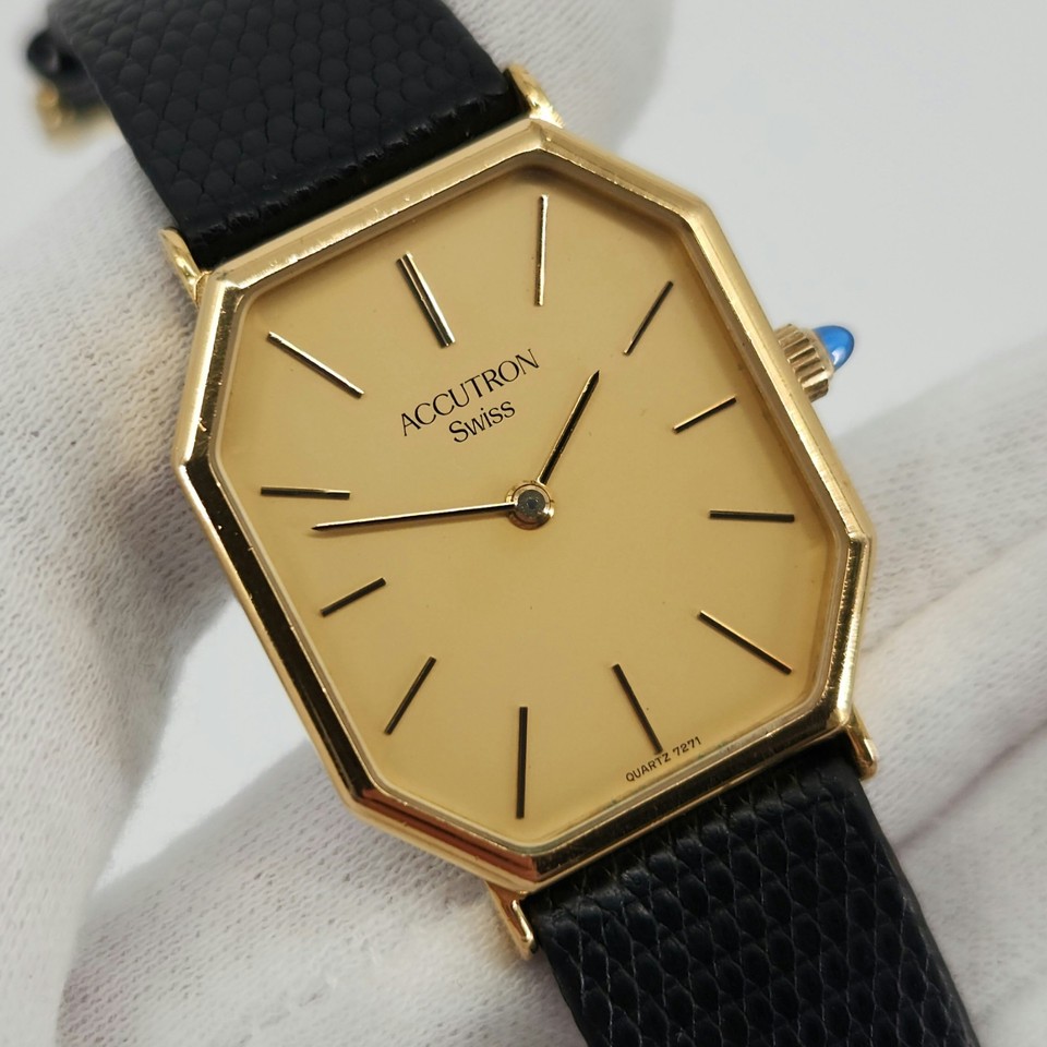 Accutron Men's Vintage Gold Tone Octagonal Case Swiss Made Quartz Dress ...