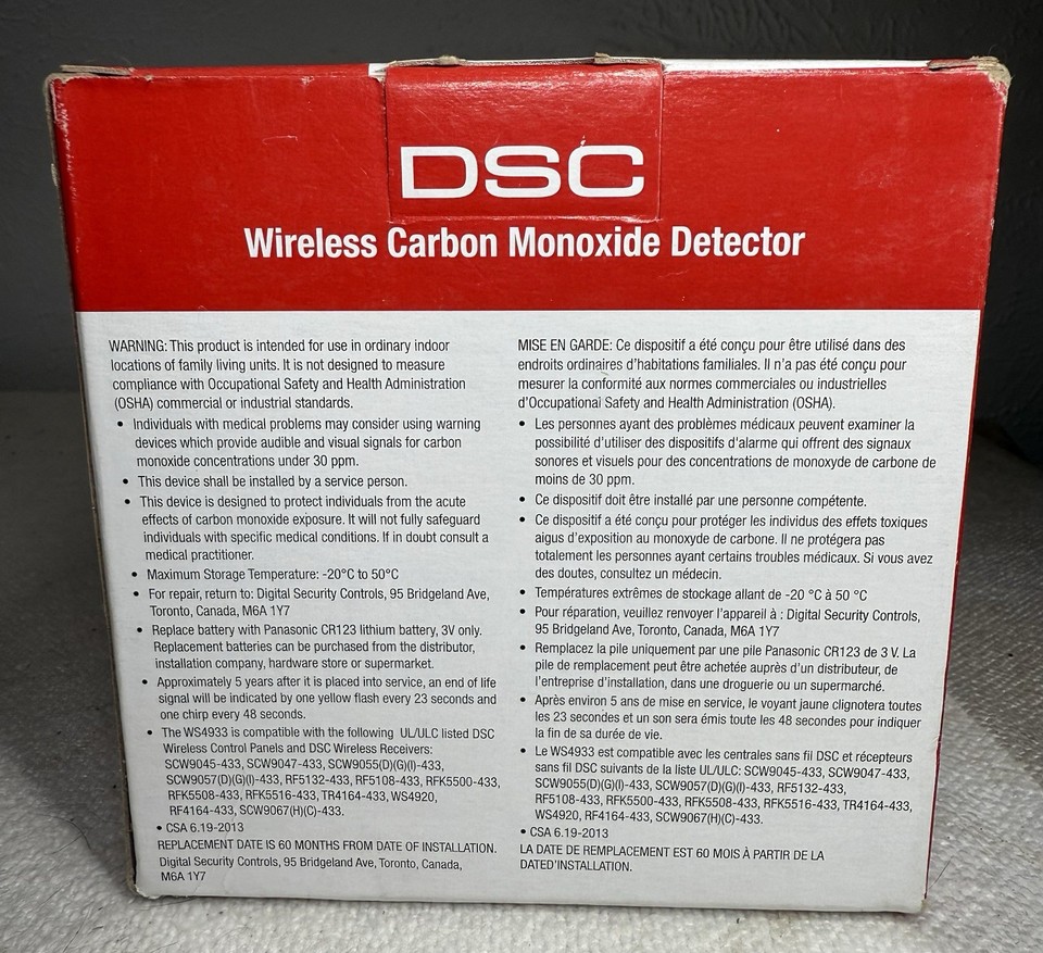 DSC WS4933 Wireless Carbon Monoxide Detector | eBay