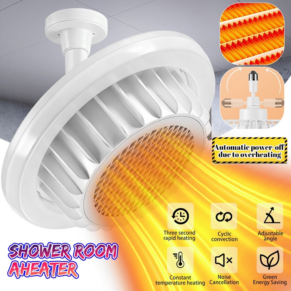 Electric Heating Fan Light 800W Ceiling Heater 2-Speed Heated w/ Remote ...