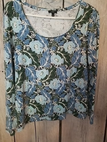 Talbots Top Tee Womens Floral Long Sleeve Size Large Cotton Blend | eBay