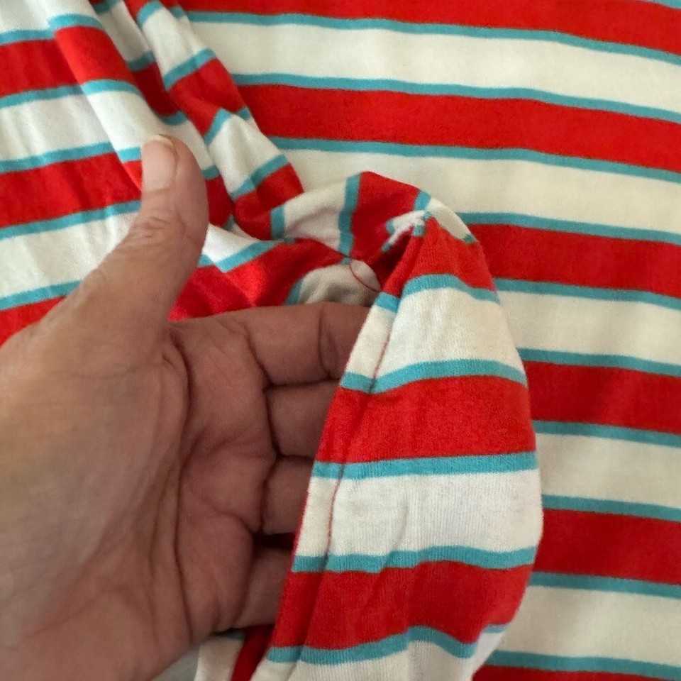 E-190 Time & Tru Red Teal & White Stripe Sleeveless Pullover MIDI Dress ...