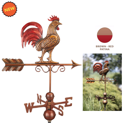 Large Handcraft Copper Rooster Weathervane Wind Vane Farmhouse Garden ...