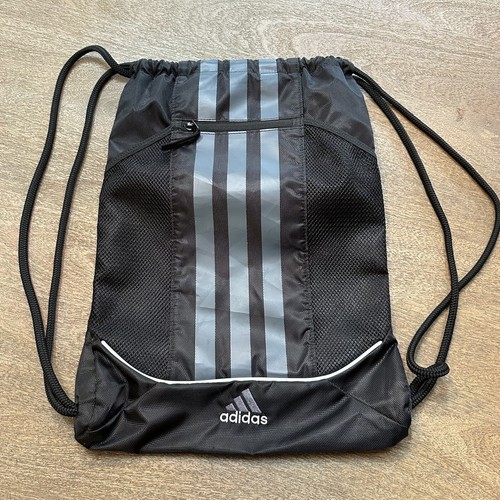 Adidas Drawstring Backpack Gym Bag Gray Black | eBay