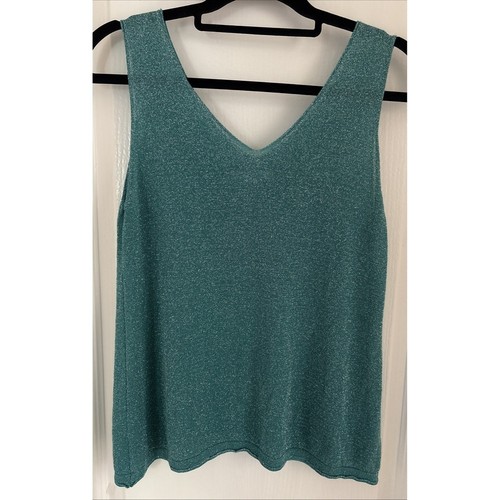 GIGI MODA ITALY Tank Top Sleeveless Teal Shimmer Sparkle NYE Fairy ...