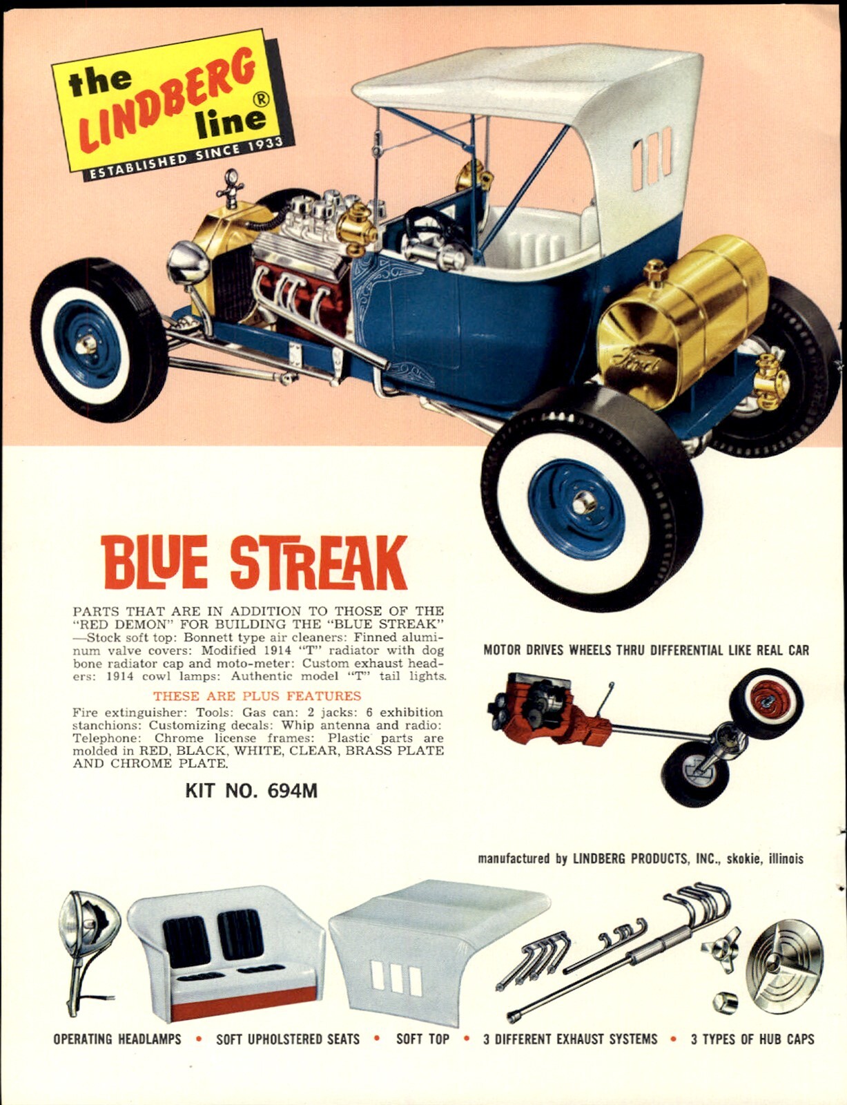 1964 PAPER AD 4 PG Lindberg Scale Model COLOR Hot Canary Red Demon Blue Streak | eBay