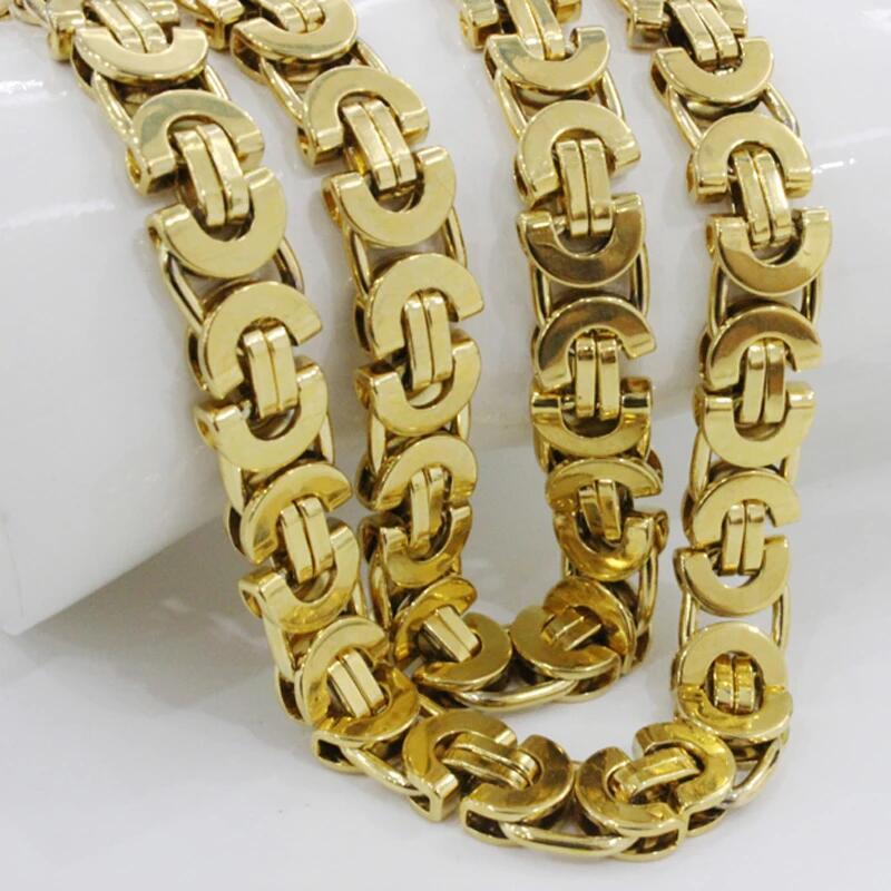 10mm Gold Plated Stainless Steel Byzantine Box Chain Necklace for Men ...