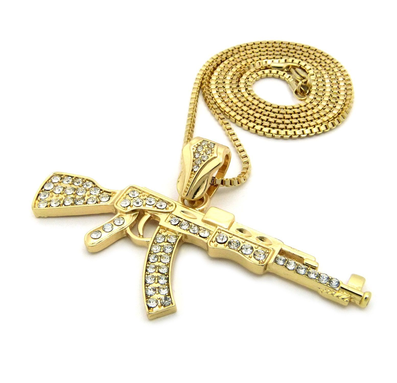 MENS MACHINE GUN AK47 CHOPPER ,UZI WEAPON, GUN,PENDANT BOX CHAIN 3 ...