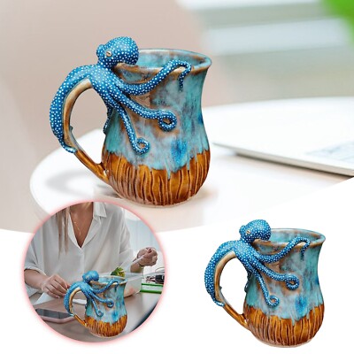 3D Deep Blue Octopus Coffe Mug Handmade Statue Gifts Sea Animal Mugs ...