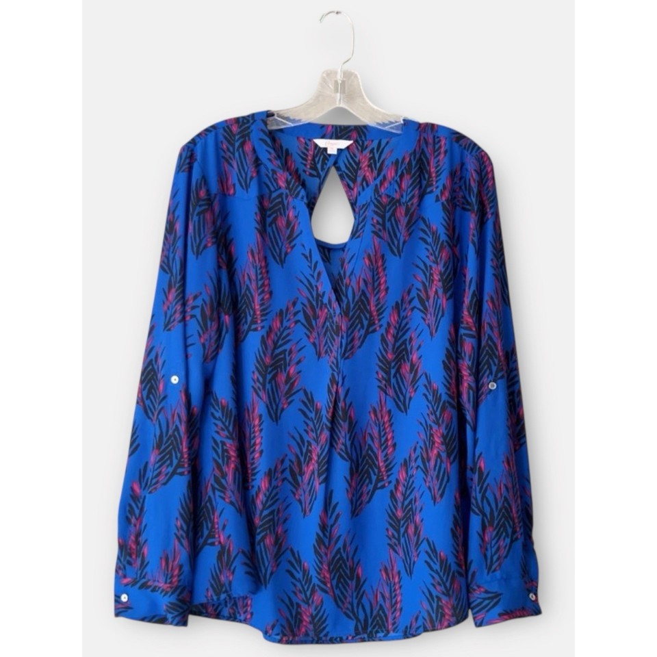 Candies Juniors Blue Leaf Printed Back Keyhole Splitneck Shirt Top Size ...