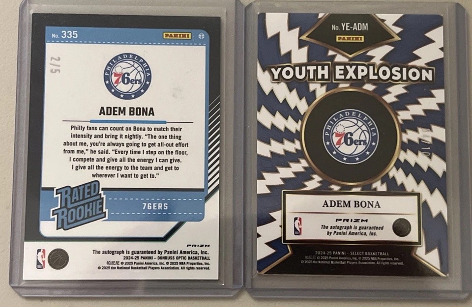 Optic Adam Bona RC Auto /5 And Select Adam Bona RC Auto /10 SSP Lot ...