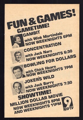 1978 KHJ TV AD ~ GAME SHOWS WINK MARINDALE CHICK HEARN JACK BARRY JACK ...
