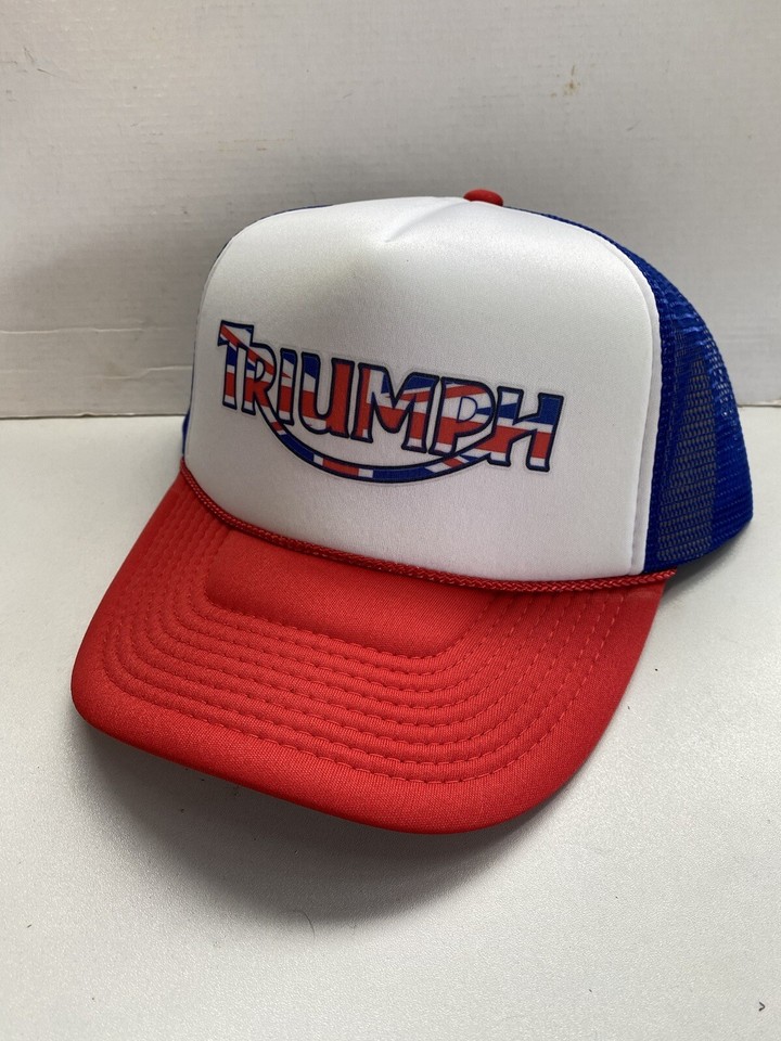 Vintage Triumph Motorcycle Hat Trucker Hat snapback Unworn Red W Blue ...