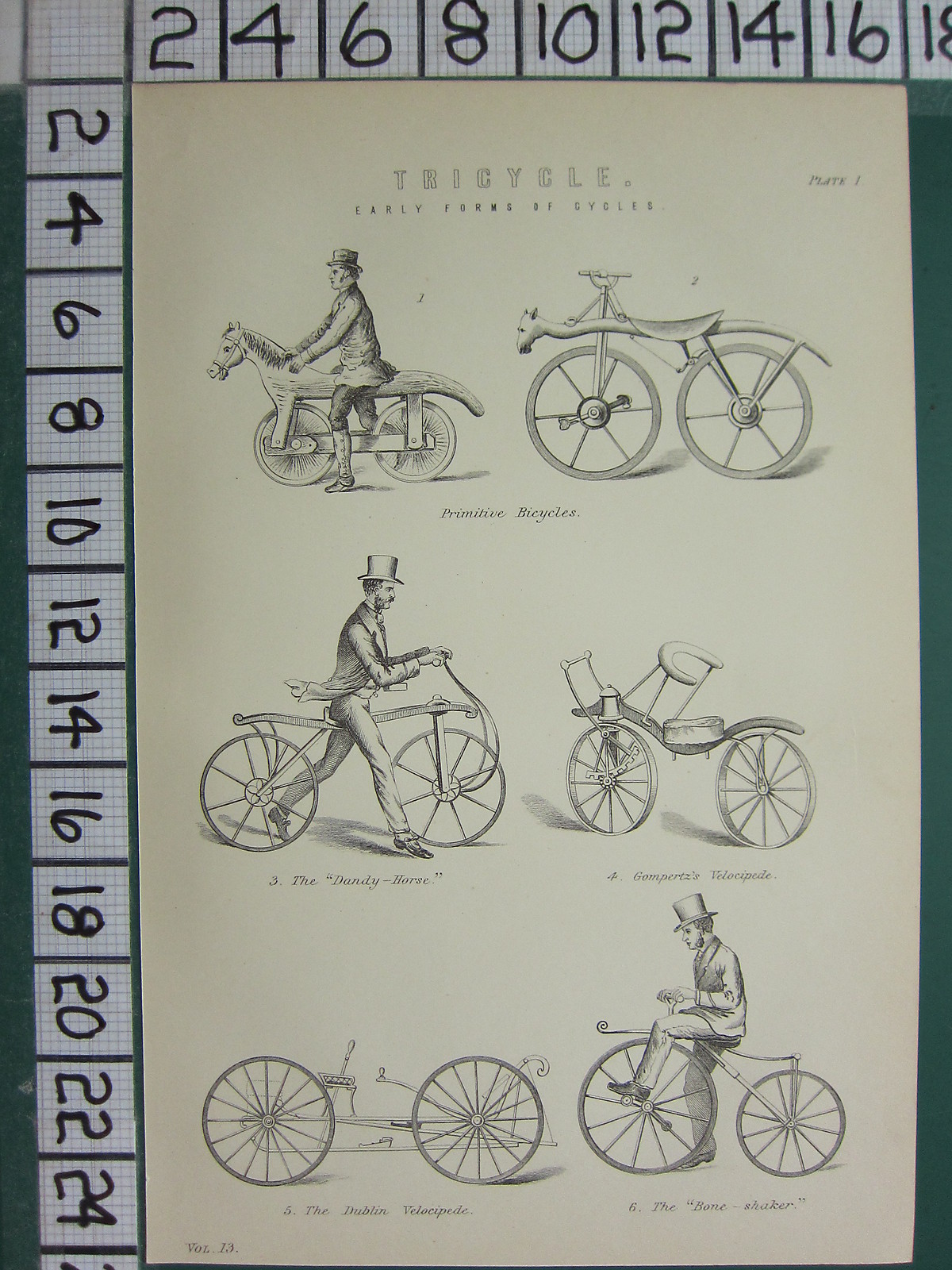 c1868 PRINT ~ TRICYCLE ~ EARLY FORMS OF CYCLES PRIMITIVE BICYCLES DANDY ...
