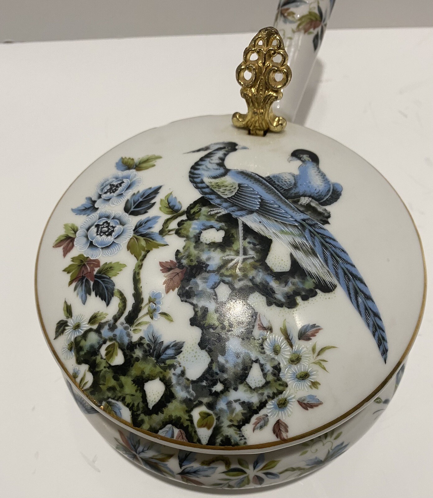Vintage Andrea By Sadek Silent Butler Pot Porcelain Birds Gold Trim ...