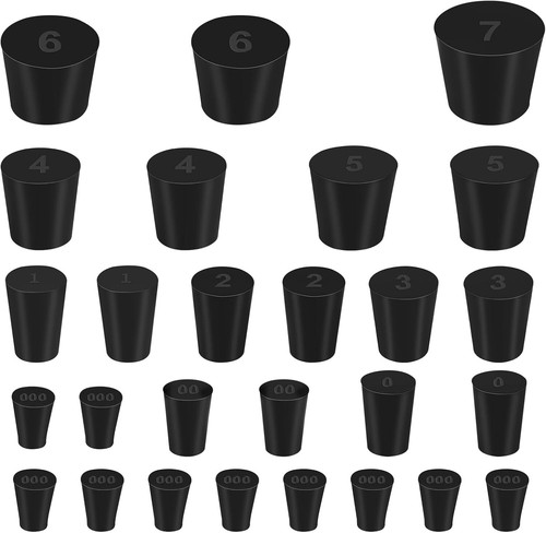 27 Pack (10 Assorted Sizes) 000# - 7# Tapered Lab Bungs Solid Rubber ...