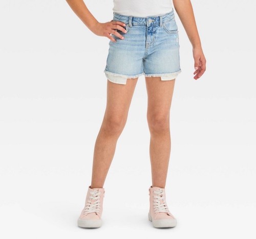 Girls' High-Rise Cut-Off Jean Shorts - Cat & Jack™ Light Wash XS 4/5 | eBay
