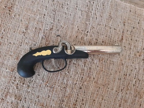 Vtg DERRINGER GUN TABLE LIGHTER 60's Japan Black Gold Pistol ...