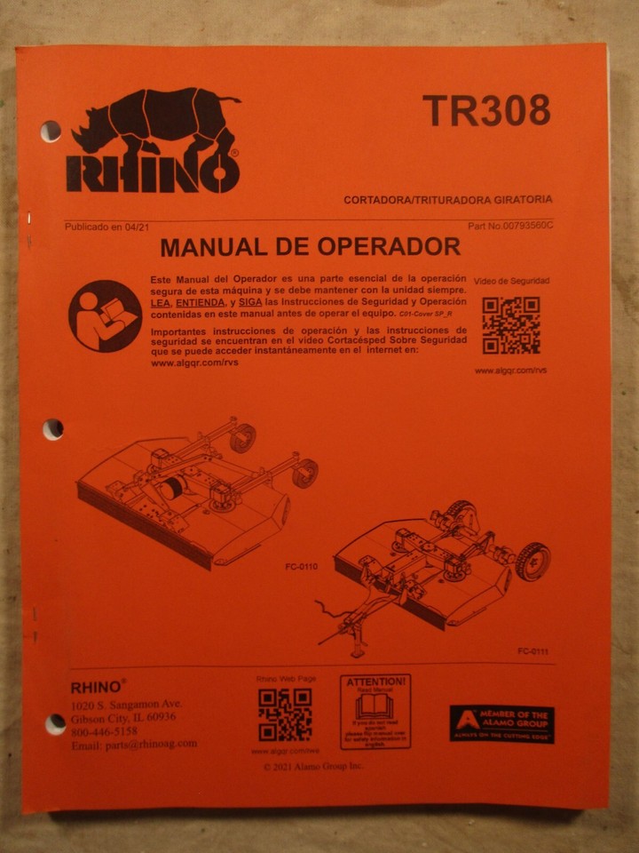 Rhino TR308 English & Spanish Operators Manual | eBay