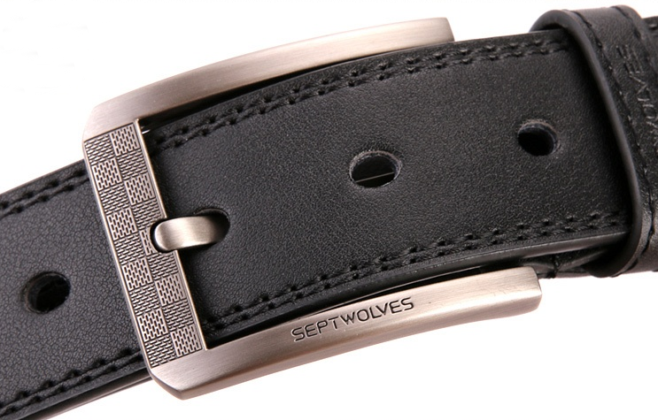 Septwolves Men waist belt genuine cow leather pin lock Buckle black ...