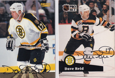 DAVE REID Both Authentic Autograph 96 PINNACLE & 91 PROSET Bruins ...