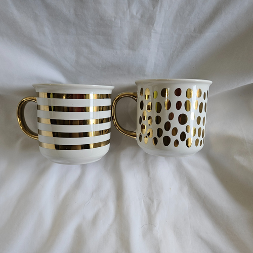 (2) Burton + Burton Gold Gilt Coffee Cups Mugs Stripes Polka Dot | eBay