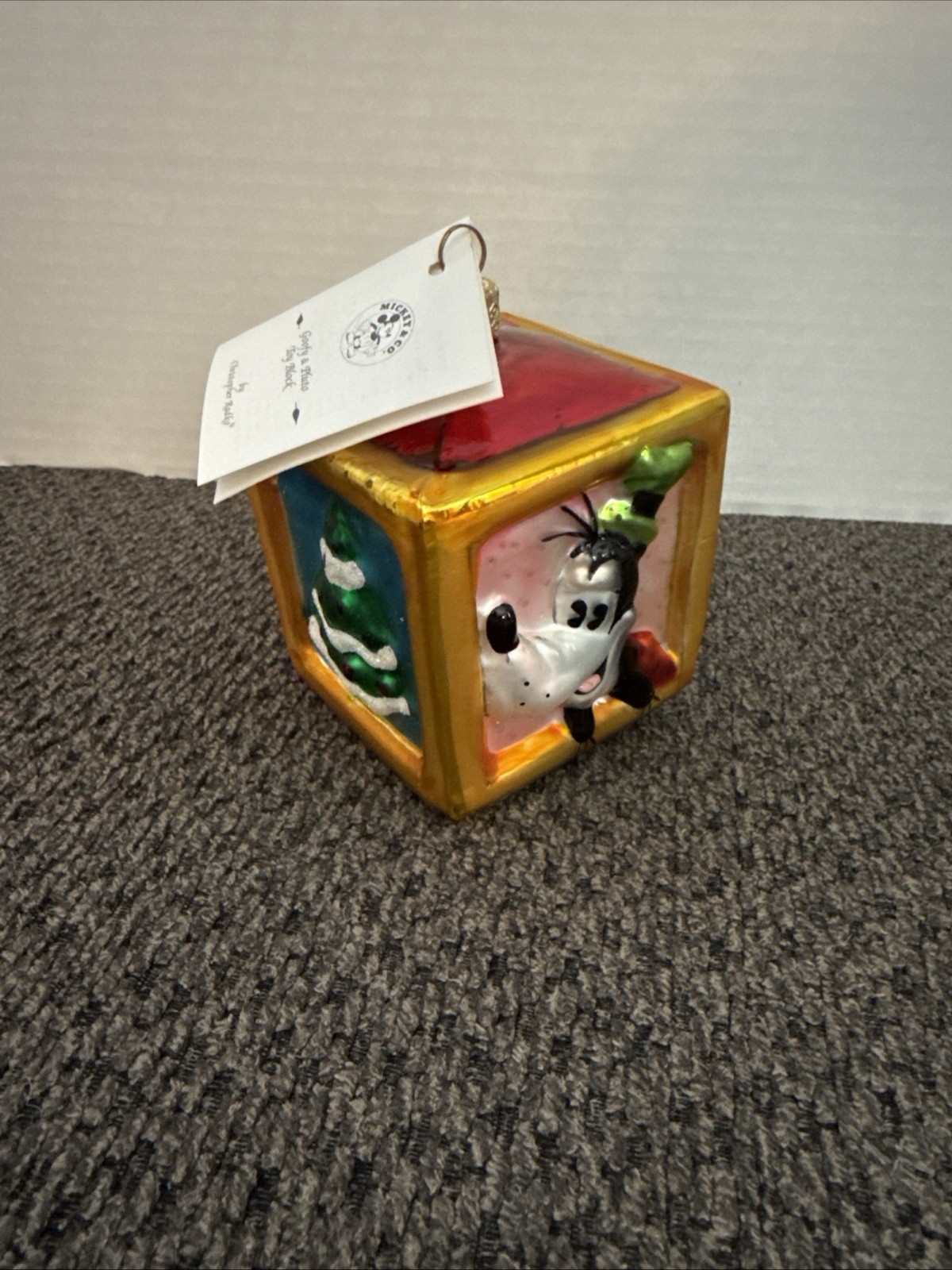 1998 CHRISTOPHER RADKO DISNEY Goofy & Pluto BLOCK 2.5' ORNAMENT New NOS ...