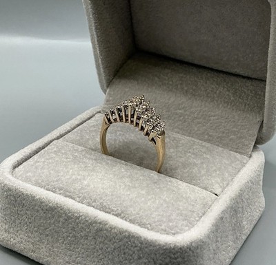 9ct Gold diamond pyramid style Ring - 375 Hallmarked Size J 1/2 | eBay UK