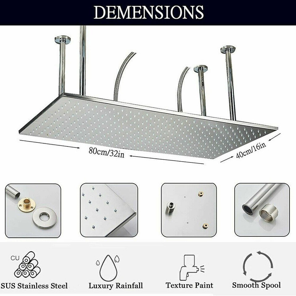 LED Rainfall Large Shower Head High Pressure Ceiling Mounted Overhead ...