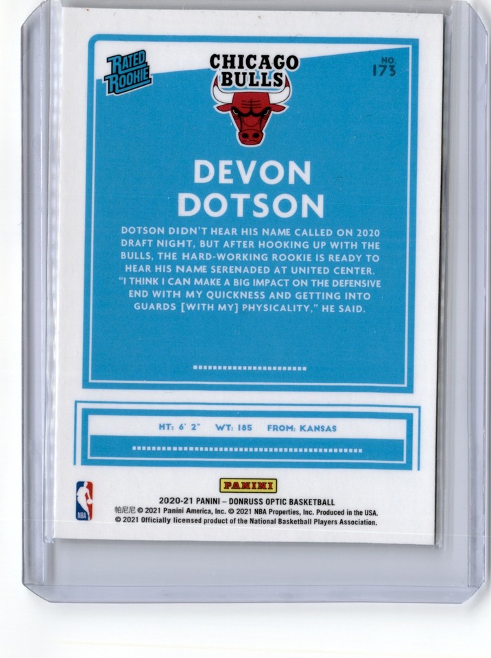 2021 Panini Donruss Optic Devon Dotson Rated Rookie #175 Chicago Bulls ...