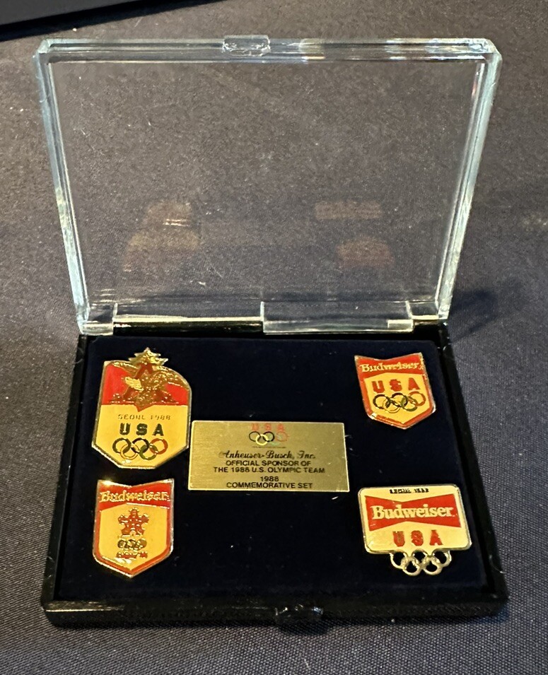 1988 USA Seoul Calgary Olympic Games Budweiser Sponsor Pins Set of 4 w ...