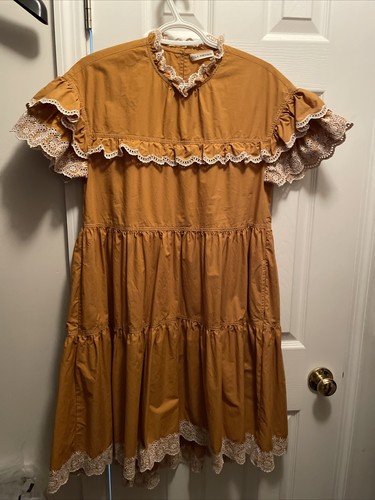 New Ulla Johnson Yellow Leonie Ruffled Poplin Knee-Length Cotton Dress ...