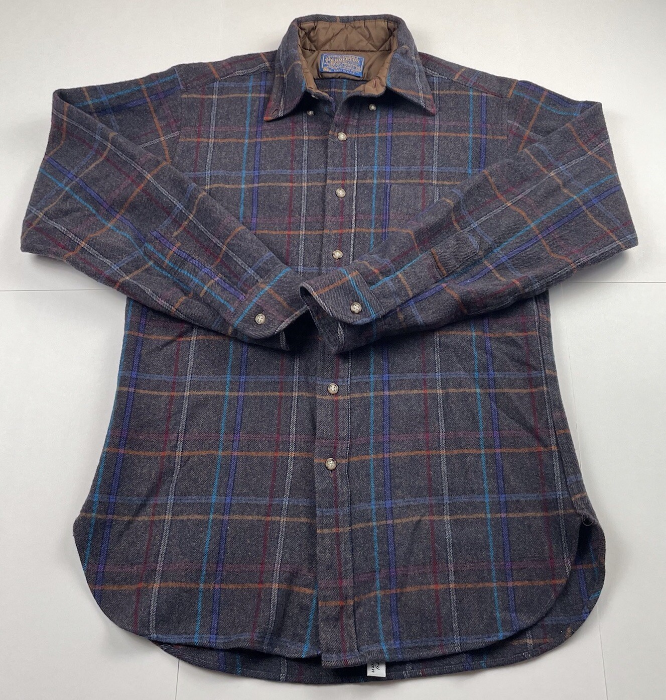 Vintage Pendelton Men's Flannel Pure Virgin Wool Gray Plaid USA Made Sz ...