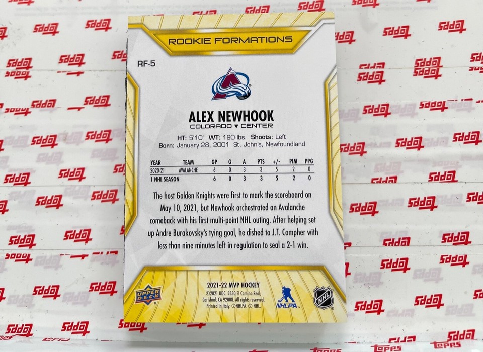 2021-22 Upper Deck MVP Rookie Formations Alex Newhook #RF-5 Colorado ...