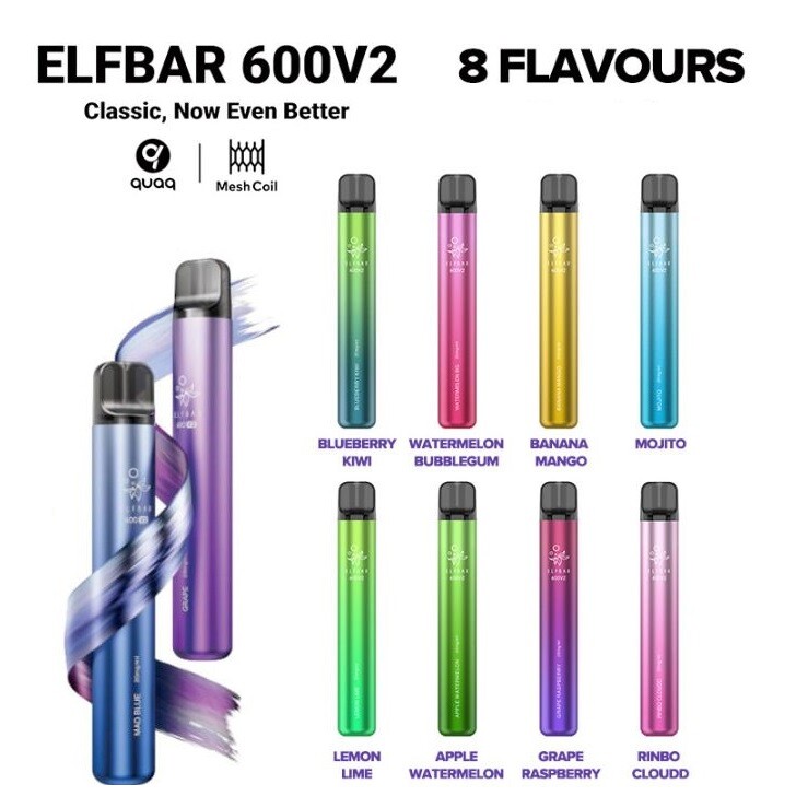 ELF Bar 600 V2 Disposable Vape ELFBar 600V2 Pod Kit 600 Puffs 20mg Nic ...