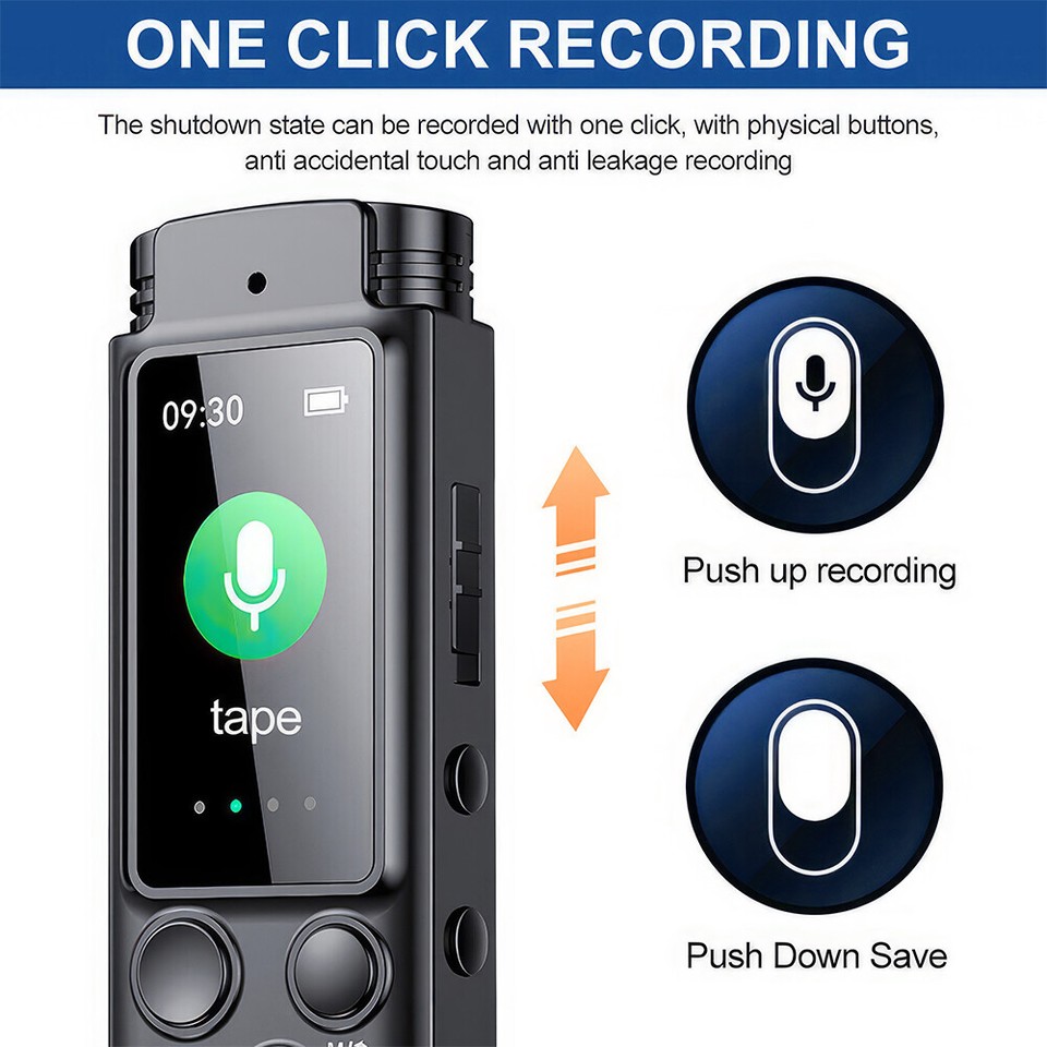 64GB Rechargeable LCD Digital Audio Sound Voice Recorder Dictaphone MP3 ...