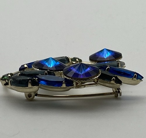 Vintage Cobalt Blue & Green Rivoli Rhinestone Brooch Pin | eBay