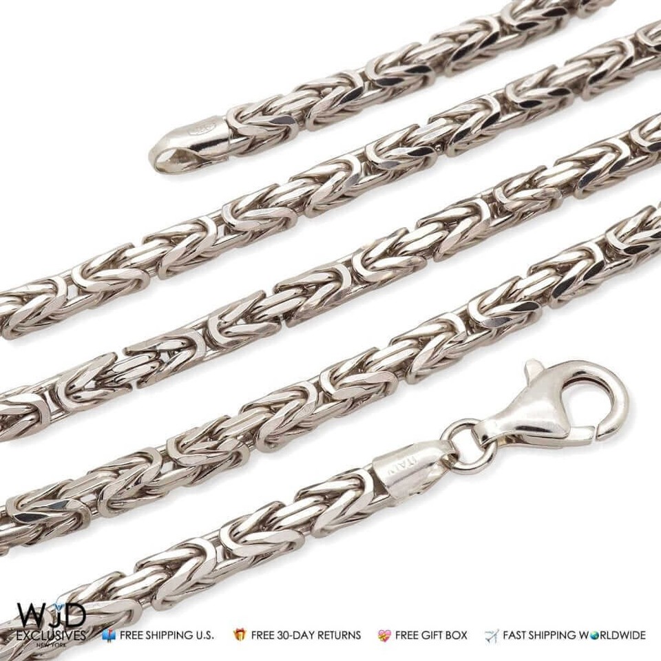 925 Italy Sterling Silver 4mm Boxed Byzantine Chain (Solid Links) 28 ...