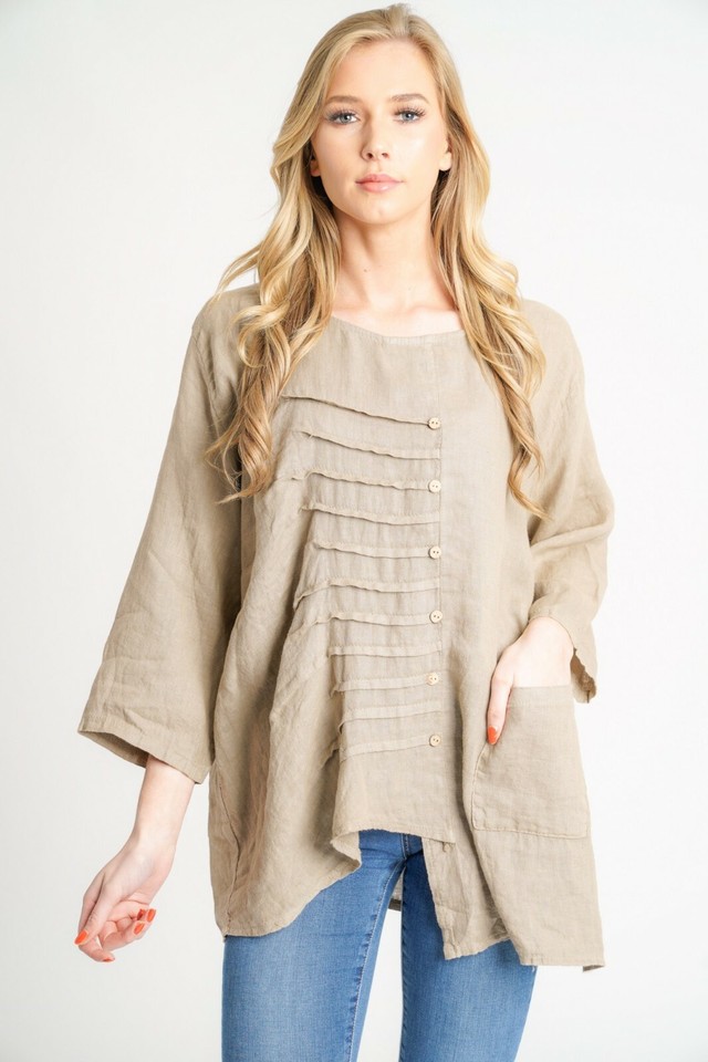 LADIES PLUS SIZE ITALIAN QUIRKY HEM LAGENLOOK RUFFLE FRONT LINEN POCKET ...