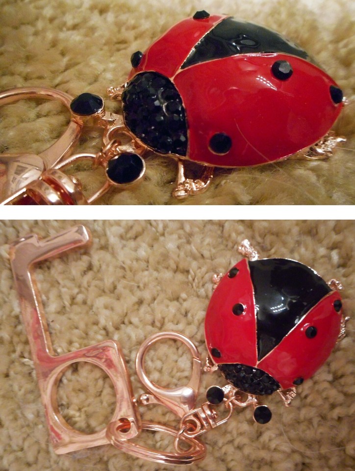 NEW Black Austrian Crystal, Enameled Ladybug Key Chain w/Touchless Door ...