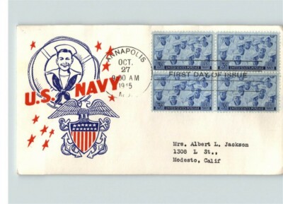 United States NAVY Honored, 1945 First Day of Issue with Block of 4 ...