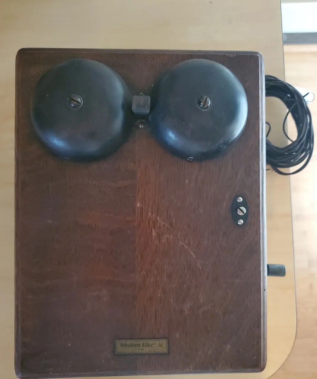 VINTAGE WESTERN ELECTRIC MAGNETO HAND CRANK TELEPHONE & RINGER BOX OAK ...