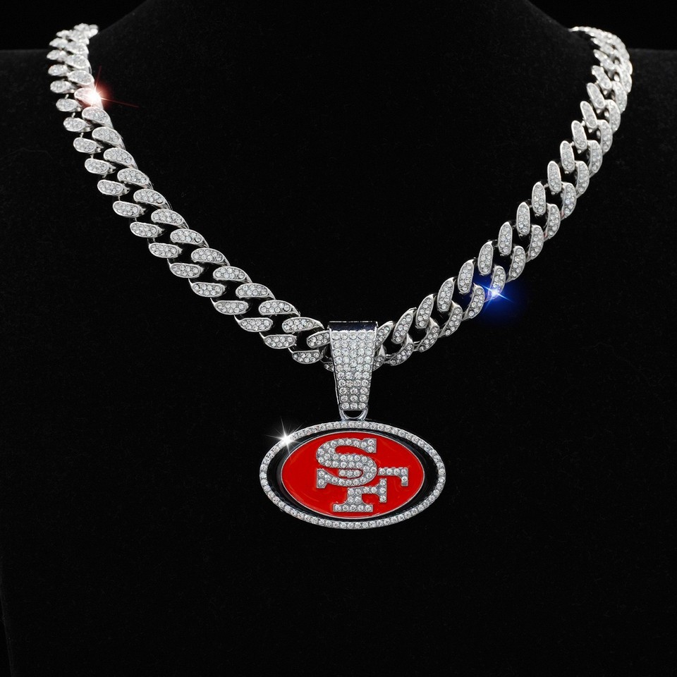 San Francisco 49ers Gem NFL Cuban Chain Pendent Gold & Silver Fan ...