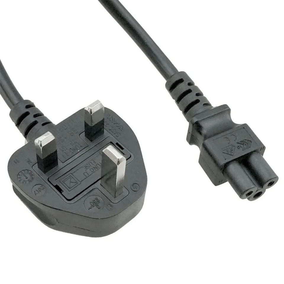 Laptop Power Cable UK Plug to C5 Clover Leaf 3 Pin Cloverleaf Mains ...