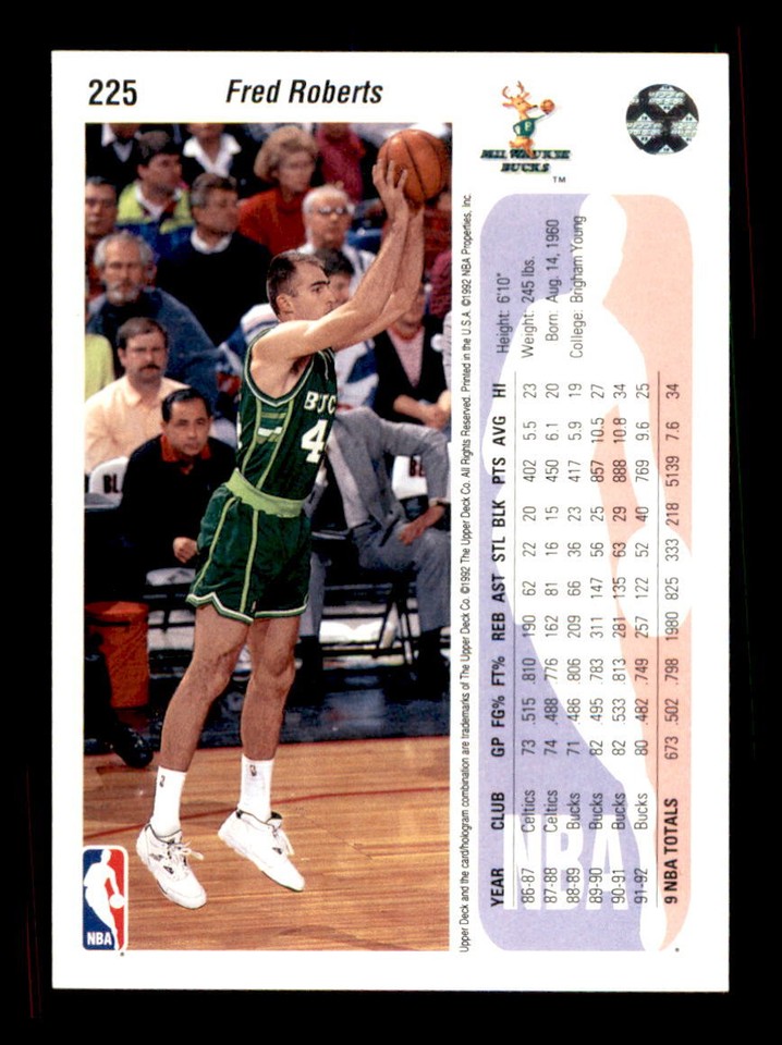 1992 Basketball Upper Deck Fred Roberts Milwaukee Bucks #225 5 | eBay