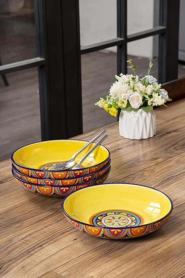 Bico Tunisian Ceramic 35oz Dinner Bowls, Set of 4, for Medium, Tunisian ...