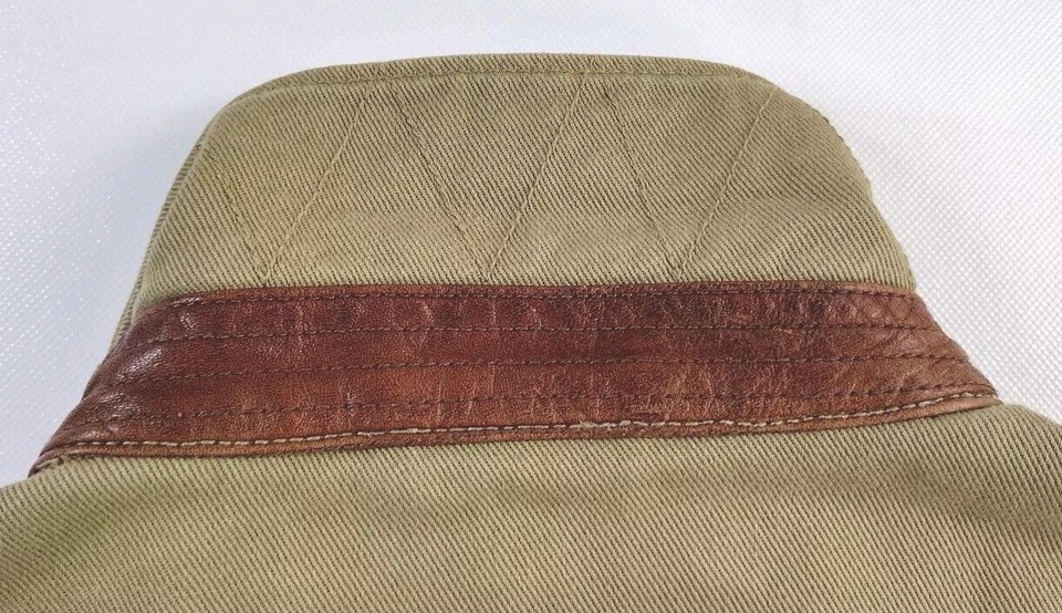 Orvis Vintage Brown Khaki Canvas Bomber Leather Trim Jacket A2 G1 ...