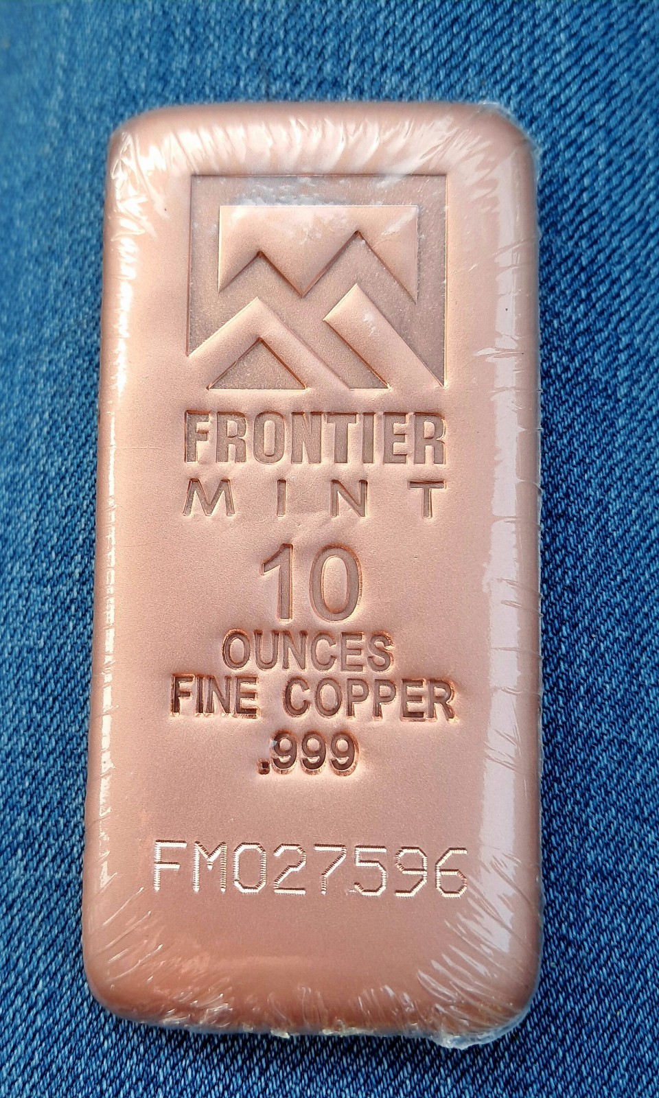 10 oz Copper Bar .999 Fine Frontier Mint Sealed w/ COA And Serialized ...