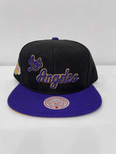 LA Lakers NBA Mitchell & Ness Script Showtime Satin Reload Cap Hat ...