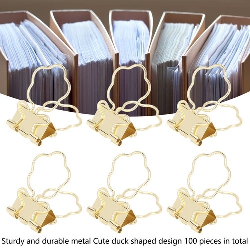 100Pcs Gold Binder Clips Sunflower Shaped Handle Metal Small Binder ...