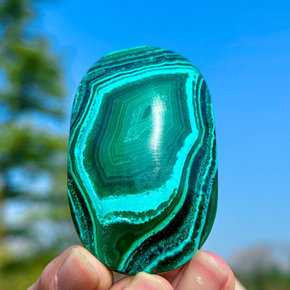 89G Natural glossy Malachite Crystal Hand-carved Palm mineral sample ...